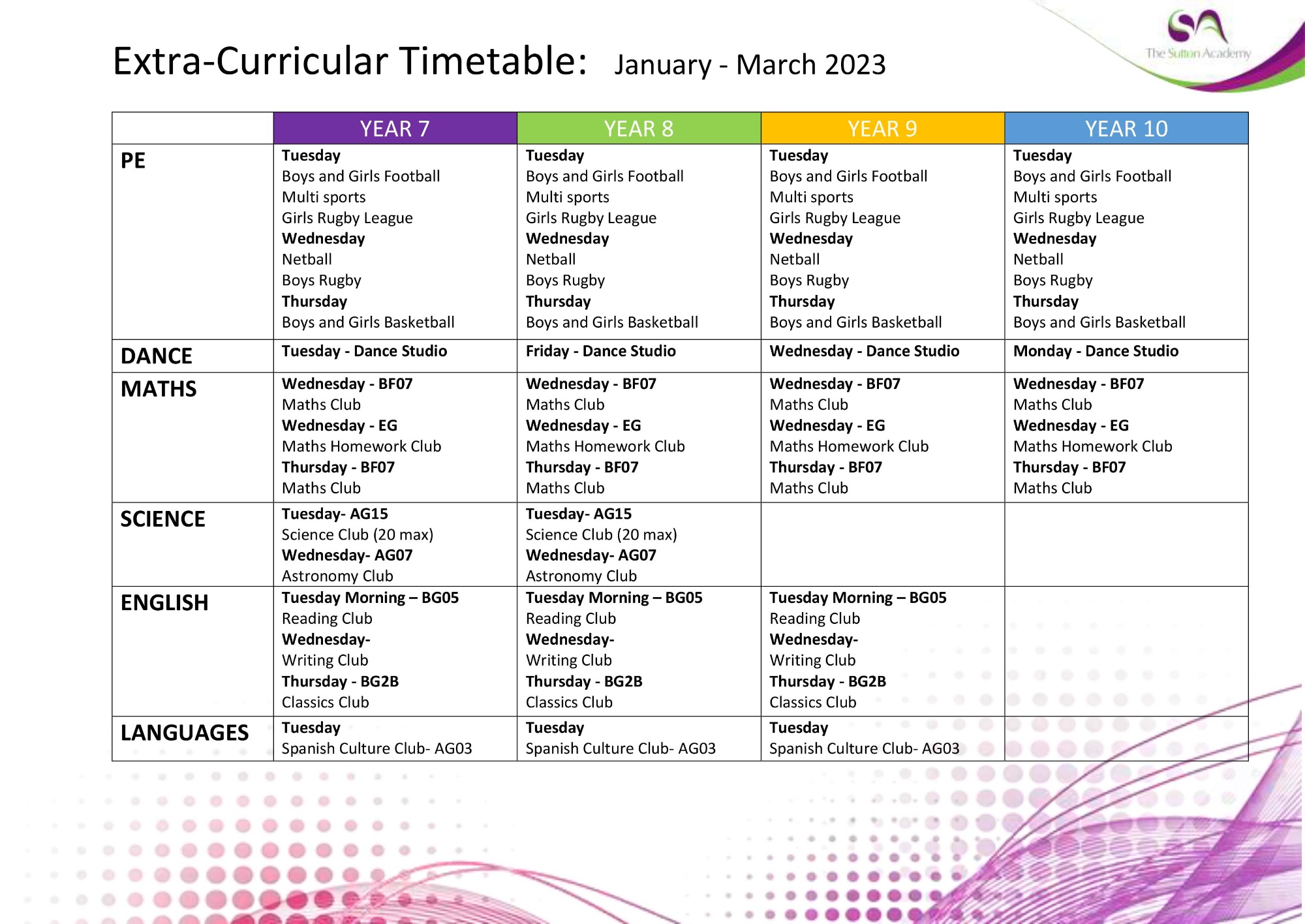 The Sutton Academy - Extra Curricular